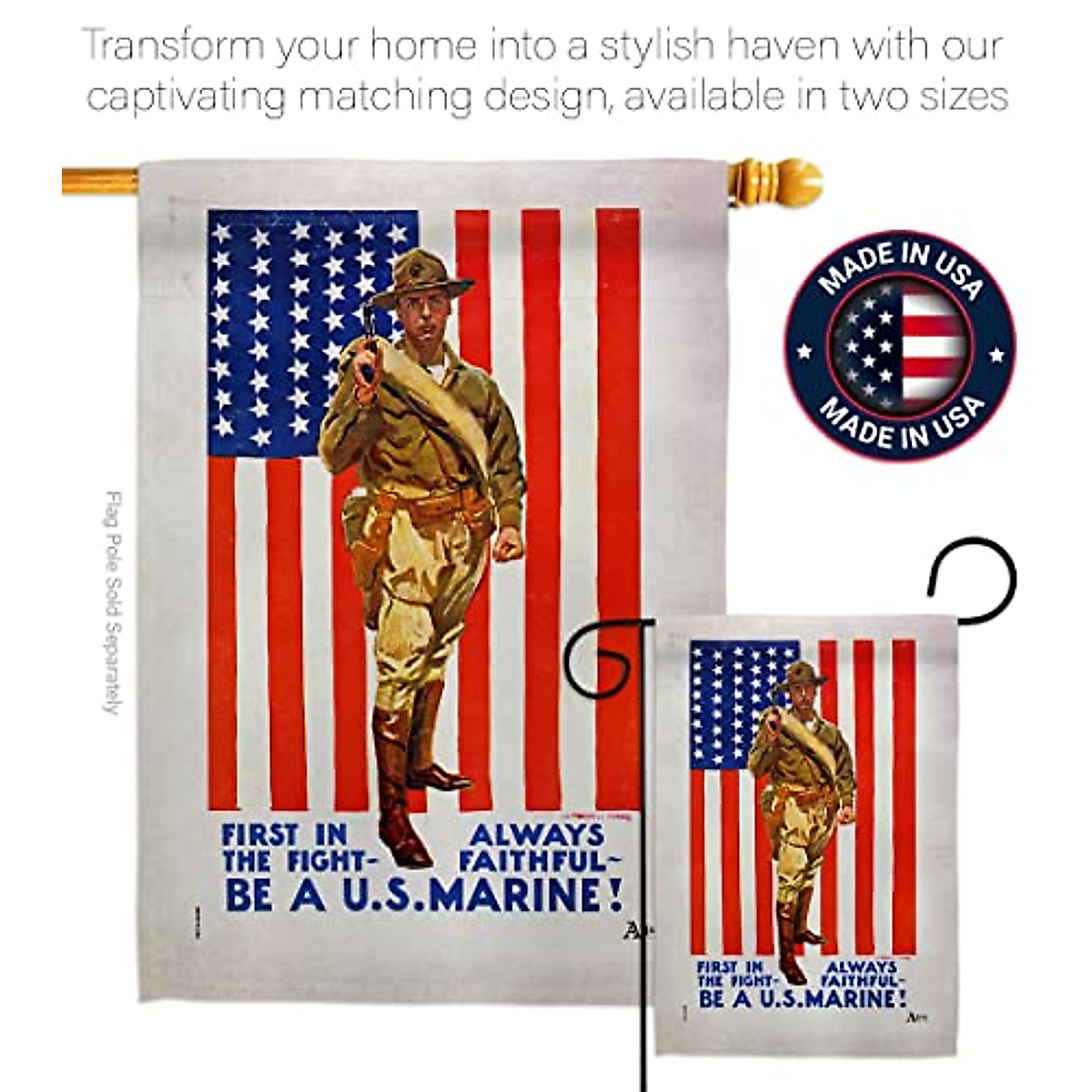 First in The Fight Garden Flag - Armed Forces Marine Corps USMC Semper Fi United State American Military Veteran Retire - House Decoration Banner Small Yard Gift Double-Sided Made USA 13 X 18.5