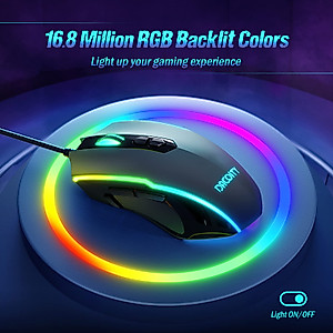 Wired Gaming Mouse, Ergonomic USB Computer Mouse with 8 Programmable Buttons, Optical Game Mouse with 16.8 Million Chroma RGB Backlights and 7 Light Modes, Adjustable 7200DPI for Windows PC Gamers