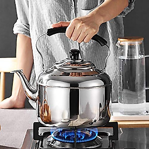 Tea Kettle Stovetop Stainless Steel 304, Tea Kettle with Heat-Resistant Handle, for Gas Induction Electric Stovetops (Color : 304 Stainless Steel, Size : 5L)