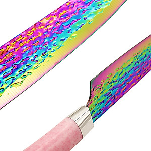 Rainbow Kitchen Knife Set Non Stick Knives with Wood Storage, Serrated Steak Knife, Chef Knife, Scissors with Built-in Sharpener, 14Pcs Ultra-Sharp Cutlery Block Sets for Home & Pro Use Best Gift