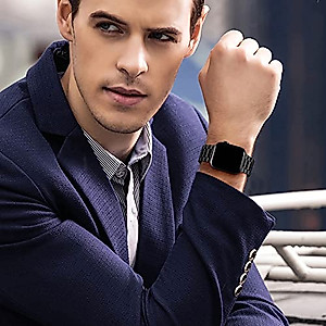 Maledan Compatible with Apple Watch Band 44mm 45mm 42mm 49mm 41mm 40mm 38mm Men Women, Adjustable Stainless Steel Metal Bands Accessories for iWatch Ultra Apple Watch Series 8 7 6 5 4 3 2 1 SE, Black