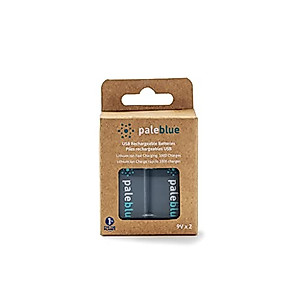 Rechargeable 9V Smart Batteries with USB Charger by Pale Blue, Lithium Ion 9 Volt 500 mAh, Charges Under 1 Hour, Over 1000 Cycles, 2-in-1 USB to Micro USB Charging Cable, LED Charge Indicator, 2-Pack