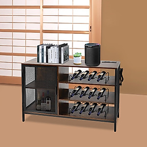 DDBESSIC Wine Bar Cabinet, Retro Wine Bar Rack Cabinet with 3 Detachable Wine Racks Industrial Coffee Bar Cabinet for Liquor and Glasses Buffet Cabinet