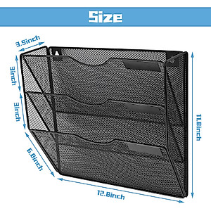 TSDRBWO 3 Tier Hanging Wall File Holder, Metal Mesh File Organizer, Mail Organizer, Wall Mounted Magazine Storage Rack, Magazine Holder Vertical Wall Mounted Mesh Hanging File Folders Paper Organizer