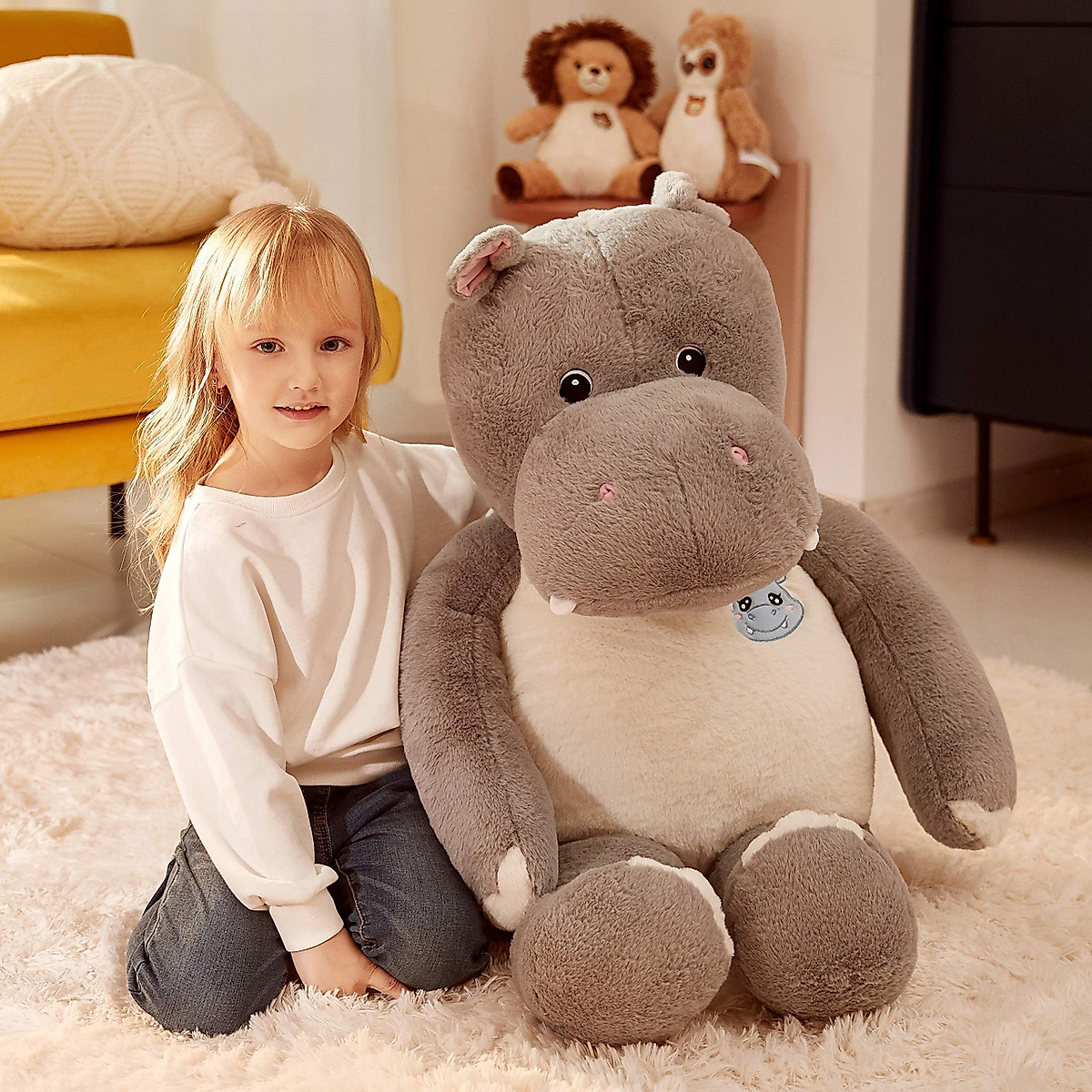 IKASA Giant Hippo Stuffed Animal - 30" Jumbo Plush Toy, Soft & Cute for Kids, Boys & Girls (Gray)