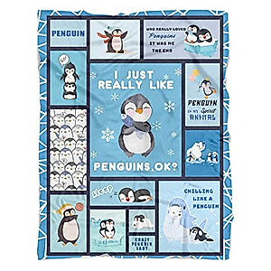 Cute Penguin Throw Blanket Warm Super Soft Micro Flannel Blanket for Bed Sofa Plane/Living Room Decor 40x50 Inch