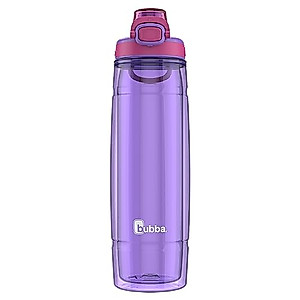 bubba 24 Oz Double-Walled Flo Duo Refresh | Button Lock | Leakproof Lid Water Bottle (3.34 L x 3.34 W x 11.10 H Inches) (Purple)