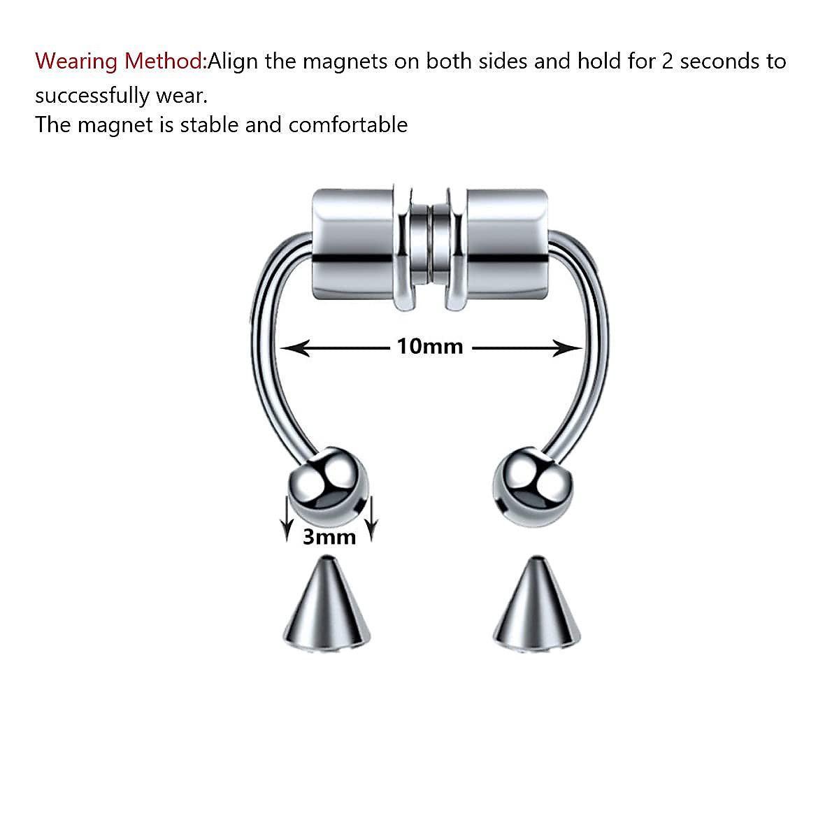 EASYGNAL Nose Hoop Ring Magnetic Septum Clip On Horseshoe Stainless Steel Faux Fake Non-Pierced