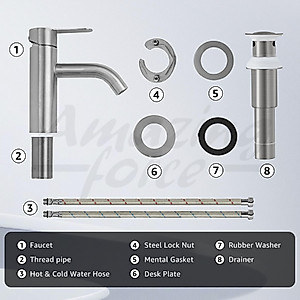 AMAZING FORCE Single Handle Bathroom Faucet Brushed Nickel Bathroom Sink Faucet Single Hole with Pop Up Drain Assembly 1.2 GPM