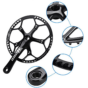 Dioche Crankset, Single Speed Crankset Mountain Bike Aluminum Alloy Hollow Integral Mountain Bike Crankset Arm Speed Fixed Gear,Easy to Modify Single Crank Set(Black)