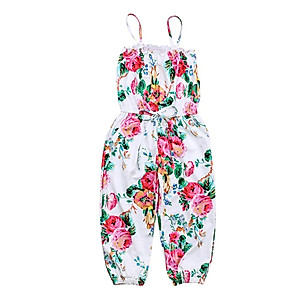Noubeau Toddler Girls Kids Jumpsuit Girl One Piece Sleeveless Floral Playsuit Strap Romper Summer Outfits Clothes