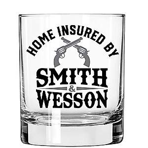 Lucky Shot - Home Insured by Smith & Wesson Whiskey Glass | American US Patriotic Gift | Perfect Decoration Gifts for Home Office & Outdoor | Smith & Wesson Glasses (11 oz)