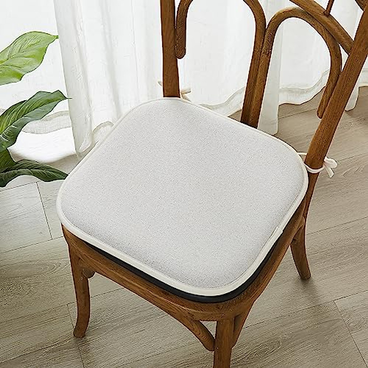 Elegant Comfort 2 Pack Chair Cushion Covers - Skid-Proof Rubber Backing - 16 x 16 Inch - Thick Dining Square Shape Seat Covers - Comfortable Textured Chair Pads with Ties - Thatch Pattern, Cream