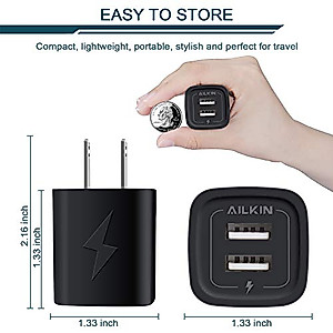 Wall Charger Plug, USB Charger Cube, Ailkin 2.1A 2-Muti Port USB Adapter Power Plug Charging Station Box Base for iPhone 13/12/12Pro/11 Pro Max/X/8/7, iPad, Samsung Phones USB Charging Block Brick