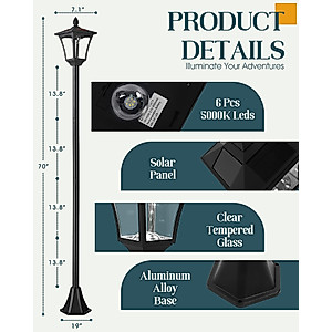 Seovix 70" Solar Lamp Post Lights Outdoor Waterproof IP65, Solar Lamp Posts Outdoor Lighting, LED Solar Pole Light for Garden, Lawn, Pathway, Driveway, 1-842-108