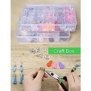 Tnqhuq Plastic Organizer Box Craft Box Bead Organizer Tackle Box Organizer 2 Pack 15 Large Grids Clear Craft Storage Box Snackle Box Container Washi Tape Organizer