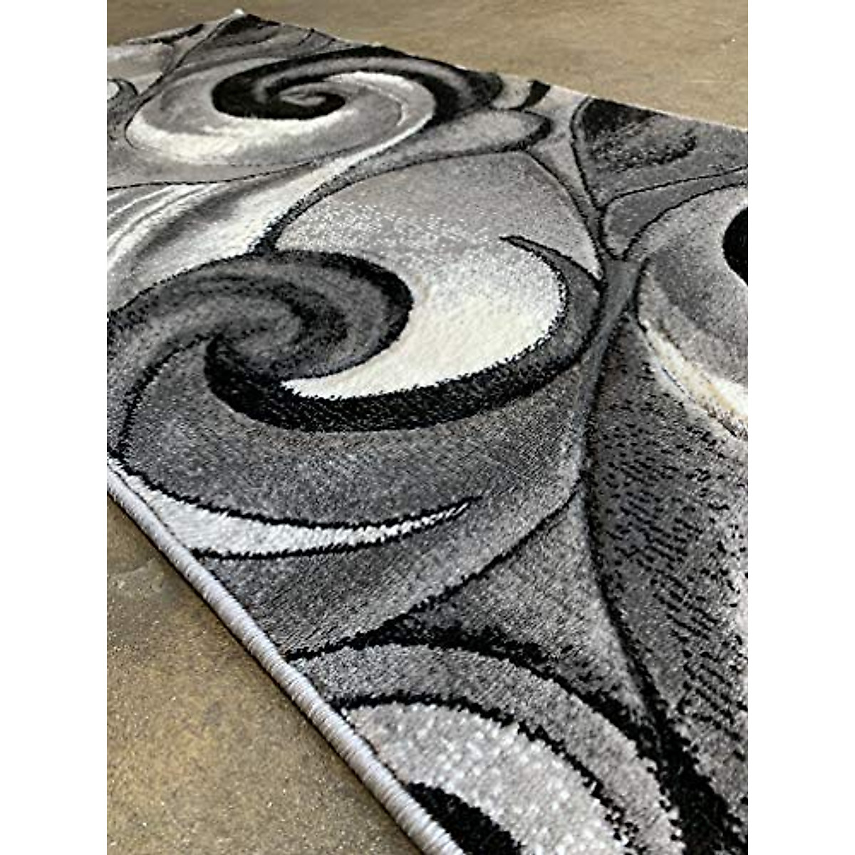 Sculpture Modern Runner Area Rug Turquoise Gray Black & Grey Contemporary Designr 410 (2 Feet X 7 Feet 1 Inch)