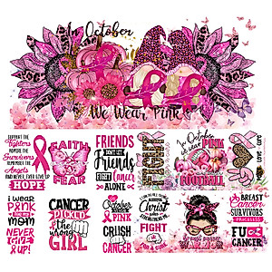UV DTF Cup Wrap for Glass 16oz, 5 Sheetes uvdtf Breast Cancer Awareness Transfers Stickers Cup Decals, Rub on Transfers Glass Cup Stickers for Tumbles Crafts, Permanent Adhesive, No Heat Needed