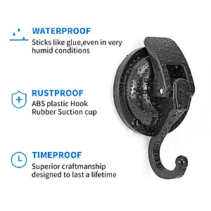 Khdrvok Heavy Duty Vacuum Wreath Cup Hook, Easy to Install and Remove, No Hole Punched,Black- Plated Plished Super Suction for Kitchen，Bathroom and Restroom,2Pack