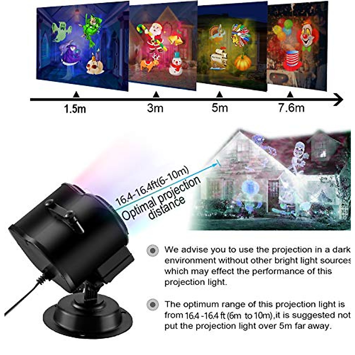 eletecpro Halloween Projector Light with 16 Slides Patterns & 10 Colors Ocean Wave, Party Decorative Lights with Remote Control, Waterproof Outdoor & Indoor Holiday Light (Black)