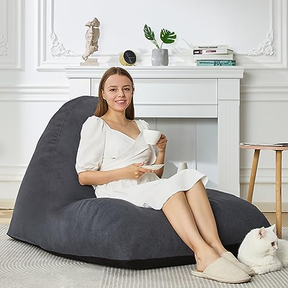 Homguava Bean Bag Chair Sofa Memory Foam Pre-Filled Bean Bag Chairs Stuffed Beanbag Sofa Lazy Bean Bag Sofa for Adults, Kids, Teens for Gaming, Reading & Relaxing(Linen, Dark Grey)