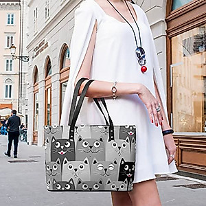 Womens Handbag Cats Pattern Leather Tote Bag Top Handle Satchel Bags For Lady