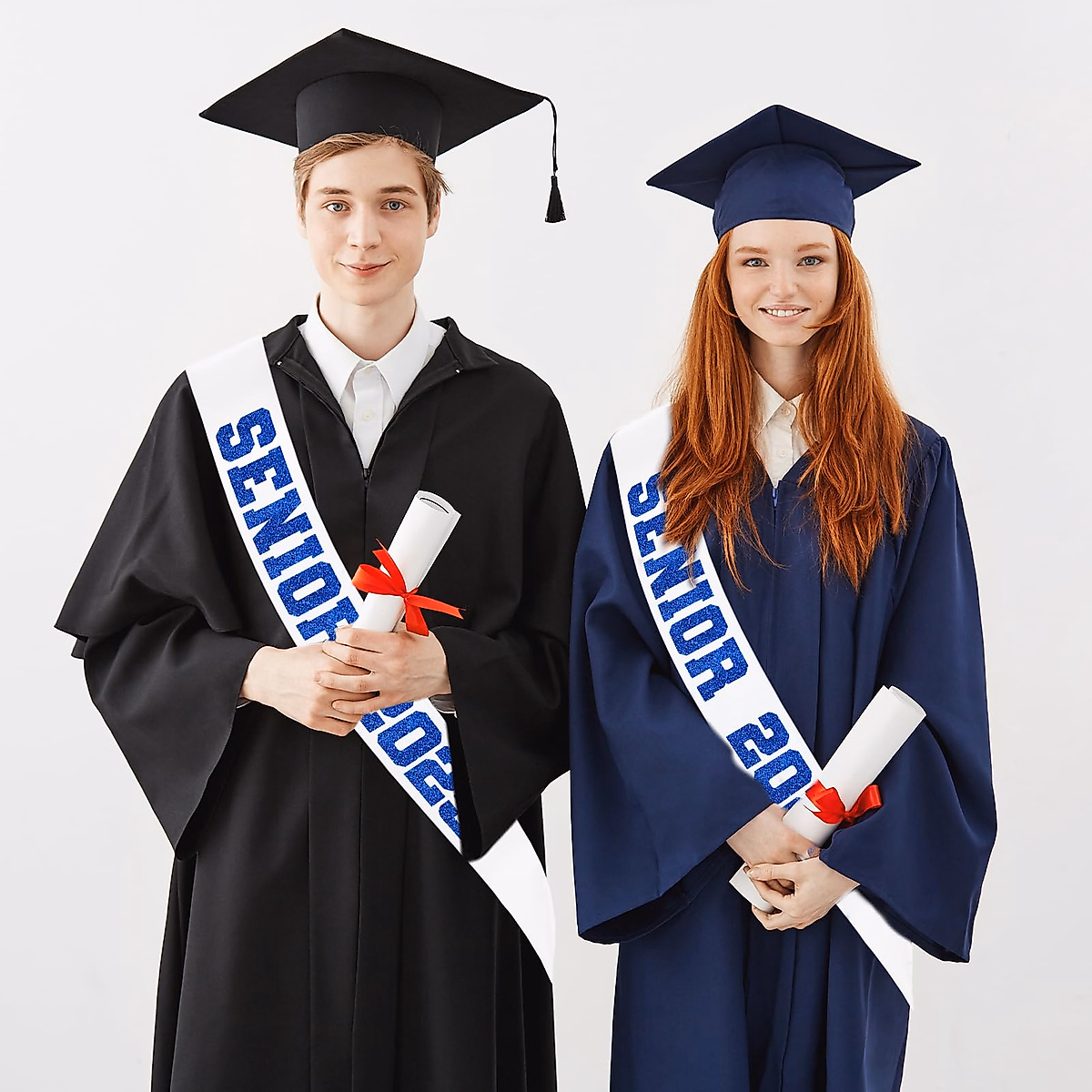 8 Pcs White Senior 2025 Sashes with Royal Blue Glitter Letters - Graduation Celebration sash, Senior Sashes Class of 2025, Senior Cheer Sash, Class Competition Sashes, Graduation Party Supplies