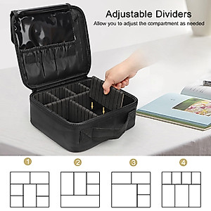Relavel Travel Makeup Train Case Makeup Cosmetic Case Organizer Portable Artist Storage Bag with Adjustable Dividers for Cosmetics Makeup Brushes Toiletry Jewelry Digital Accessories Black