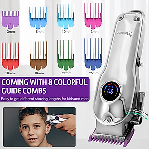 Hatteker Hair Clippers for Men Professional, Cordless Barber Clippers for Hair Cutting and Grooming, Upgrade Rechargeable Beard Trimmer Large Smart LED Display & IPX7 Waterproof (Silver)