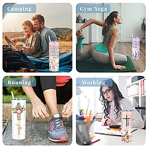 Christian Gifts for Women Faith, Personalized Name Christian Tumbler, Custom Bible Verse Coffee Cups 20oz Stainless Steel Tumblers with Lids and Straws, Inspirational Religious Jesus God Birthday Gift