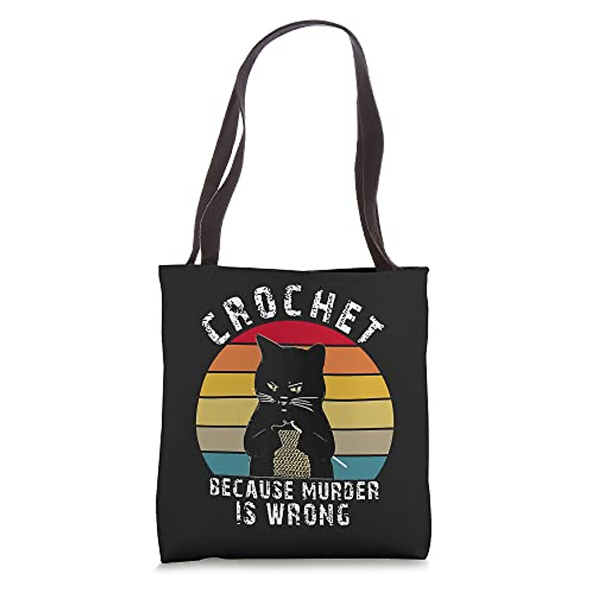 Vintage Black Cat Crochet Because Murder Is Wrong Crocheting Tote Bag
