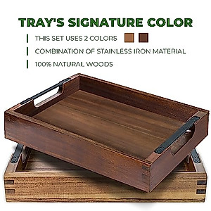 Ottoman Tray (16.5x12.5x2.5 inch) Wood Tray with Black Metal Handles, Great for Ottoman Tray, Food Tray, Breakfast Tray, Eating Tray