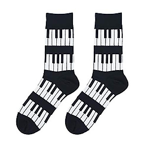 Crazy Socks, Unisex, Graphic, Piano Keys, Crew Socks, Novelty Silly Fun Cute