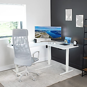 VIVO Electric Height Adjustable 63 x 55 inch Corner Stand Up Desk, White Table Top, White Frame, L-Shaped Standing Workstation, 3CT Series, DESK-E3CTW