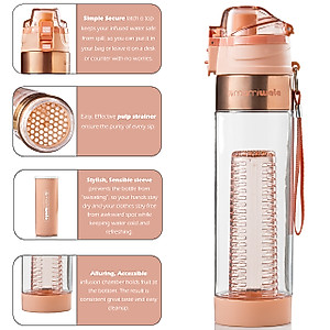 MAMI WATA Fruit Infuser Water Bottle – 24 oz – Tritan Plastic - Unique Stylish Design – Fruit Infused Water recipes eBook & Insulating sleeve – Beautiful Gift Box