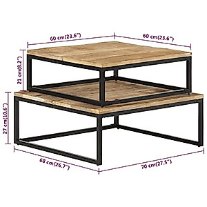 QJBSAVVA Nesting Coffee Tables 2 pcs Solid Mango Wood,Bedside Tables Side Tables End Tables Entrance Tables Suitable for Meeting Rooms, Reception Rooms, Offices