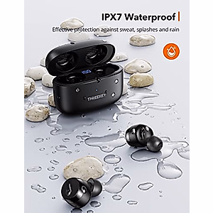 THREEKEY Wireless Bluetooth Earbuds, Wireless Headphones with Led Display, Compatible with Apple & Android, IPX7 Waterproof Stereo Earphones in-Ear Built-in Mic Headset Premium Deep Bass for Sports