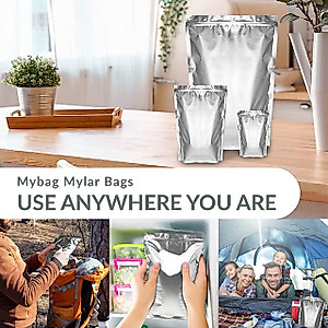 100 MYbag Mylar Bags for Food Storage With Oxygen Absorbers 5 Mil Thick 300cc Labels, 4"x6" Resealable Mylar Bag for Candy, Packaging ,Long Term Storage ,Variety Pack of 10"x14", 6"x9"