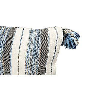 Creative Co-Op Blue, Grey & Cream Striped Cotton Blend Lumbar Tassels Pillows, 1 Count (Pack of 1)