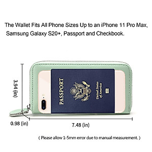 Moflycom Womens Wallet RFID Blocking Genuine Leather Zip Around Wallet Clutch Wristlet Travel Long Purse for Women Light Green