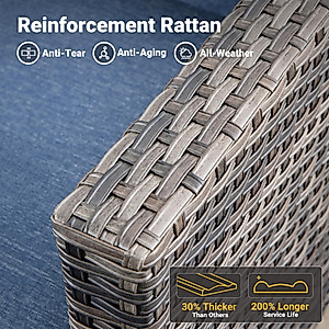 ovios Patio Furniture Set 6-Pieces Outdoor Wicker Sofa Couch with Glass Table Comfy Cushions Rattan Conversation Set for Backyard Deck Porch, Denim Blue