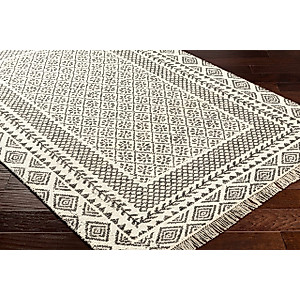 Hauteloom Hulda Wool Living Room, Bedroom Area Rug - Bordered - Boho, Bohemian Carpet - Modern Farmhouse - Gray, Black, White - 8' x 10'
