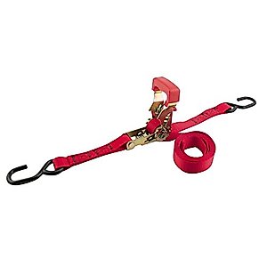 Erickson 51333 Red 1" x 15' Medium Duty Rubber Handled Ratcheting Tie-Down Strap, 2000 lb Load Capacity