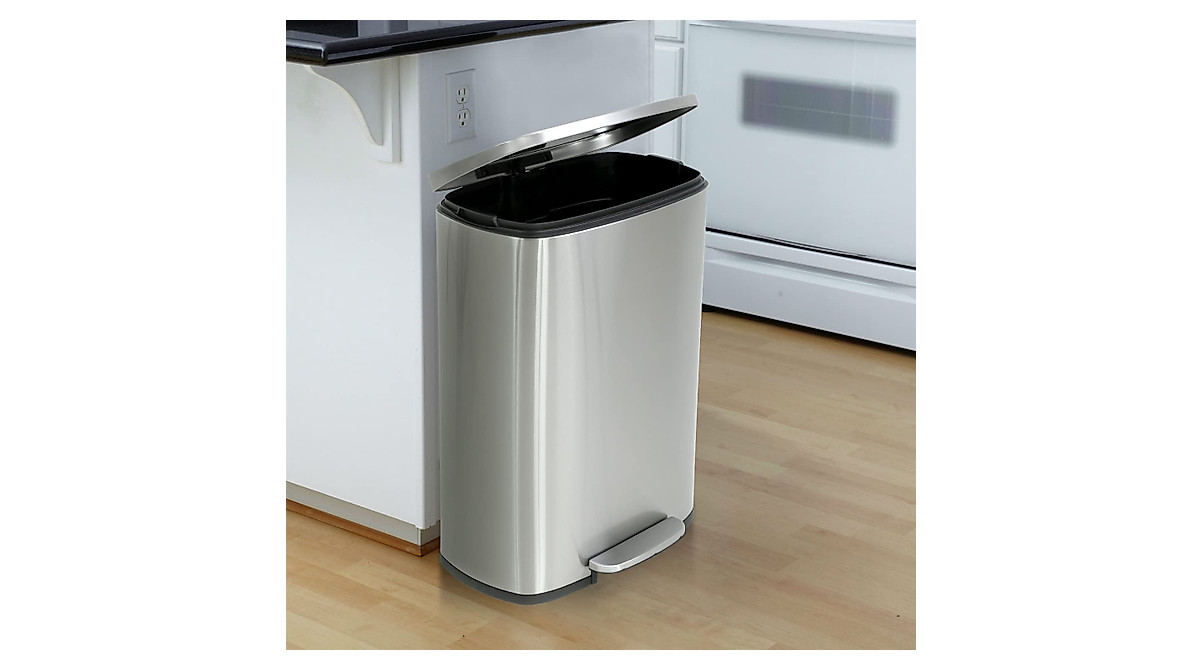 Stainless Steel 13-Gallon Trash Can with Soft-Close Lid - Modern & Durable