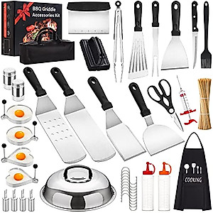 139PCS Griddle Accessories Kit, AIKWI Flat Top Griddle Grill Tools Set for Blackstone and Camp Chef, Upgrade Grill BBQ Spatula Set, Included Cheese Melting Dome, Turner & More Outdoor Cooking Tools