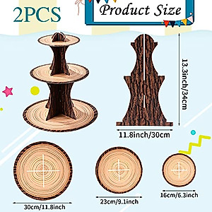 2 Pcs Wood Cupcake Stand, Woodland Baby Shower Decorations Wood Grain Birthday Party Supplies, 3 Tier Cardboard Wooden Cupcake Stand Tower Safari Rustic Jungle Cupcake Stand