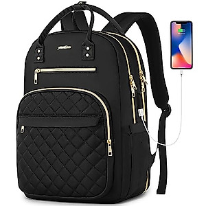 YAMTION Black Backpack for Women and Teen Girls,School Backpack TSA Laptop Bookbag with USB for College University Business Work Travel