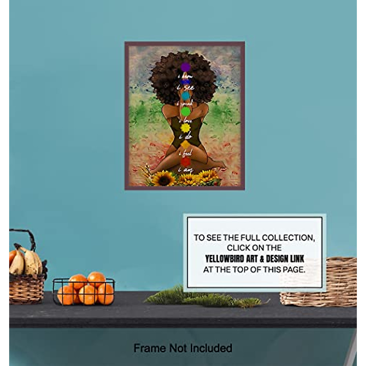 Black Art for African American Women - Boho Positive Affirmations Zen Meditation Decor - Inspirational Afro Yoga Wall Art - New Age Hippie Chakra Room Decor - Personal Growth Uplifting Spiritual Gifts