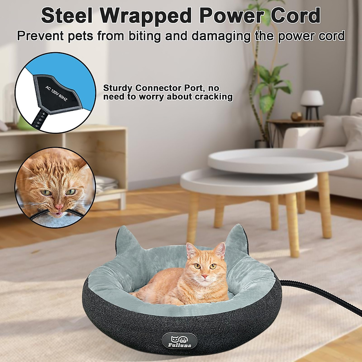 Alpcouts Heated Cat Bed for Indoor Cats, Round Indoor Heated Pet Bed with Timer & Temp Adjustable, 19" Donut Cat Heated Bed Cozy Electric Pet Heating Pad with Chew Resistant Cord for Kitten Cat.