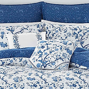 Laura Ashley Home - Elise Collection - Luxury Ultra Soft Comforter, All Season Premium Bedding Set, Stylish Delicate Design for Home Décor, Blue, King